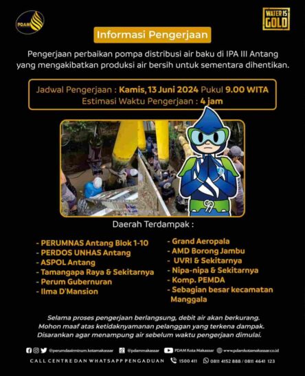 Produksi Air Bersih Sementara Dihentikan, PDAM Makassar Akan Lakukan ...